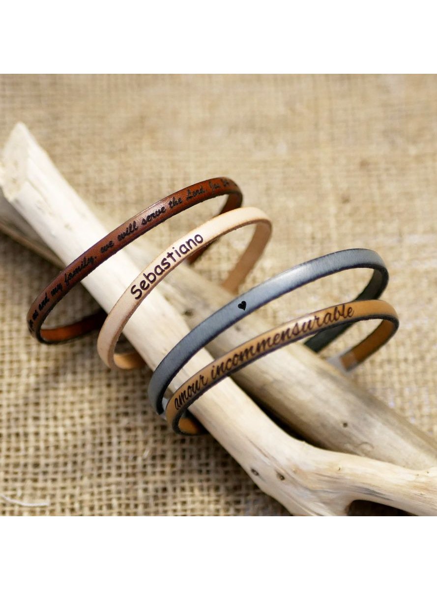 Bracelet cuir fin personnalisable par gravure femme ou homme
