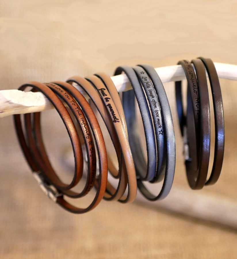 Bracelet cuir fin en 3 tours pour homme ou femme personnalisé